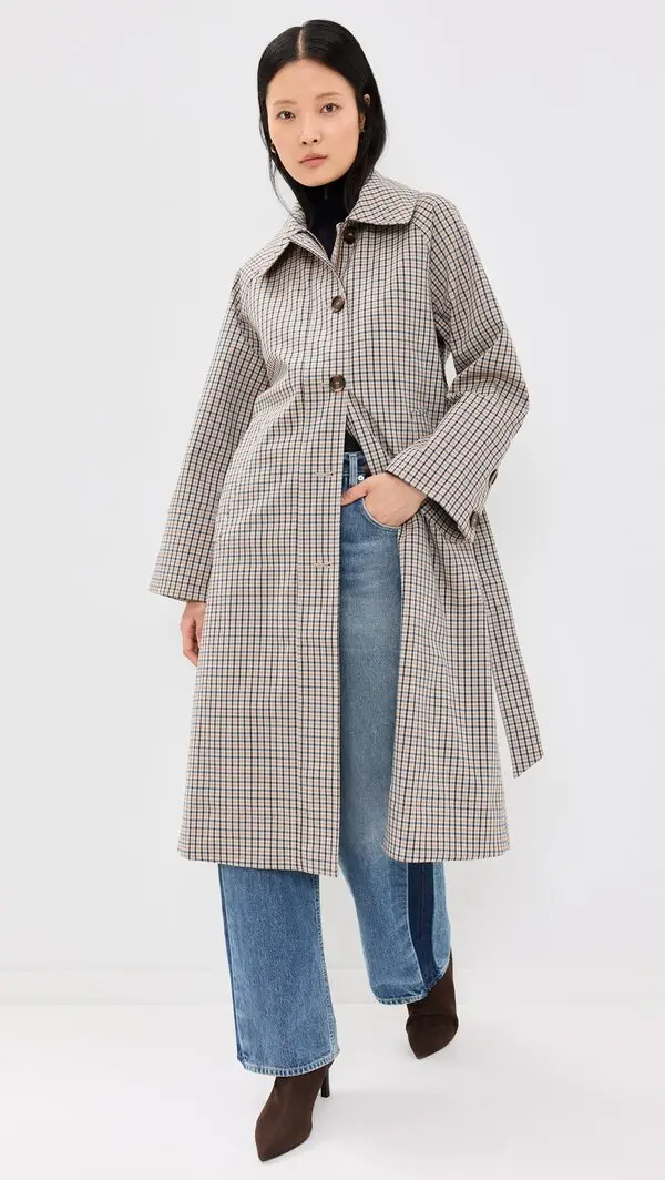 Barbour Beatrix Check Trench Coat In Sky Micro Check - 40% Off